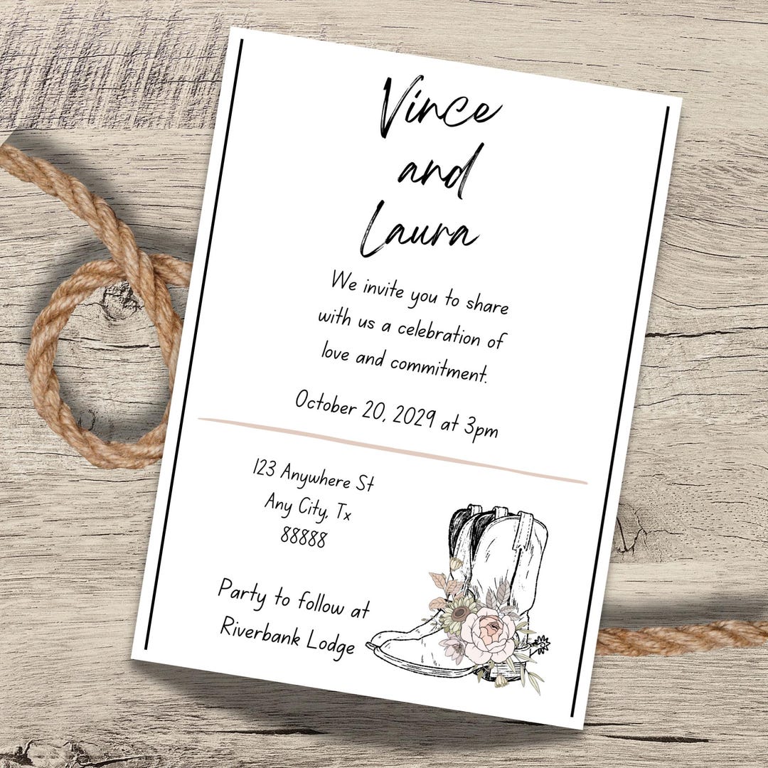 Rustic Western Wedding Invitation Template, Customizable Canva (digital ...