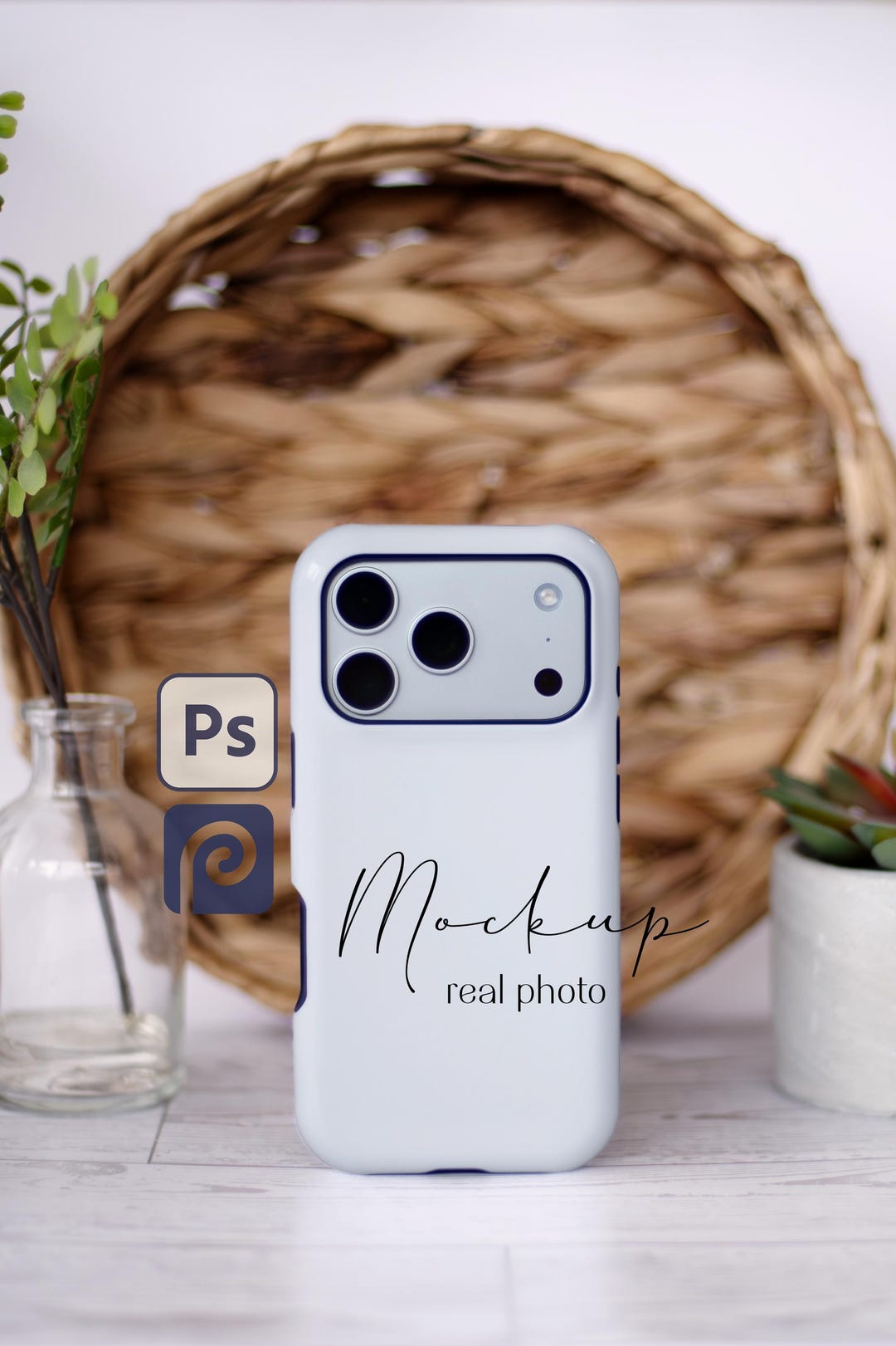 Phone Case Mockup, Boho iPhone 17 Pro Template, Tough Case PSD File ...