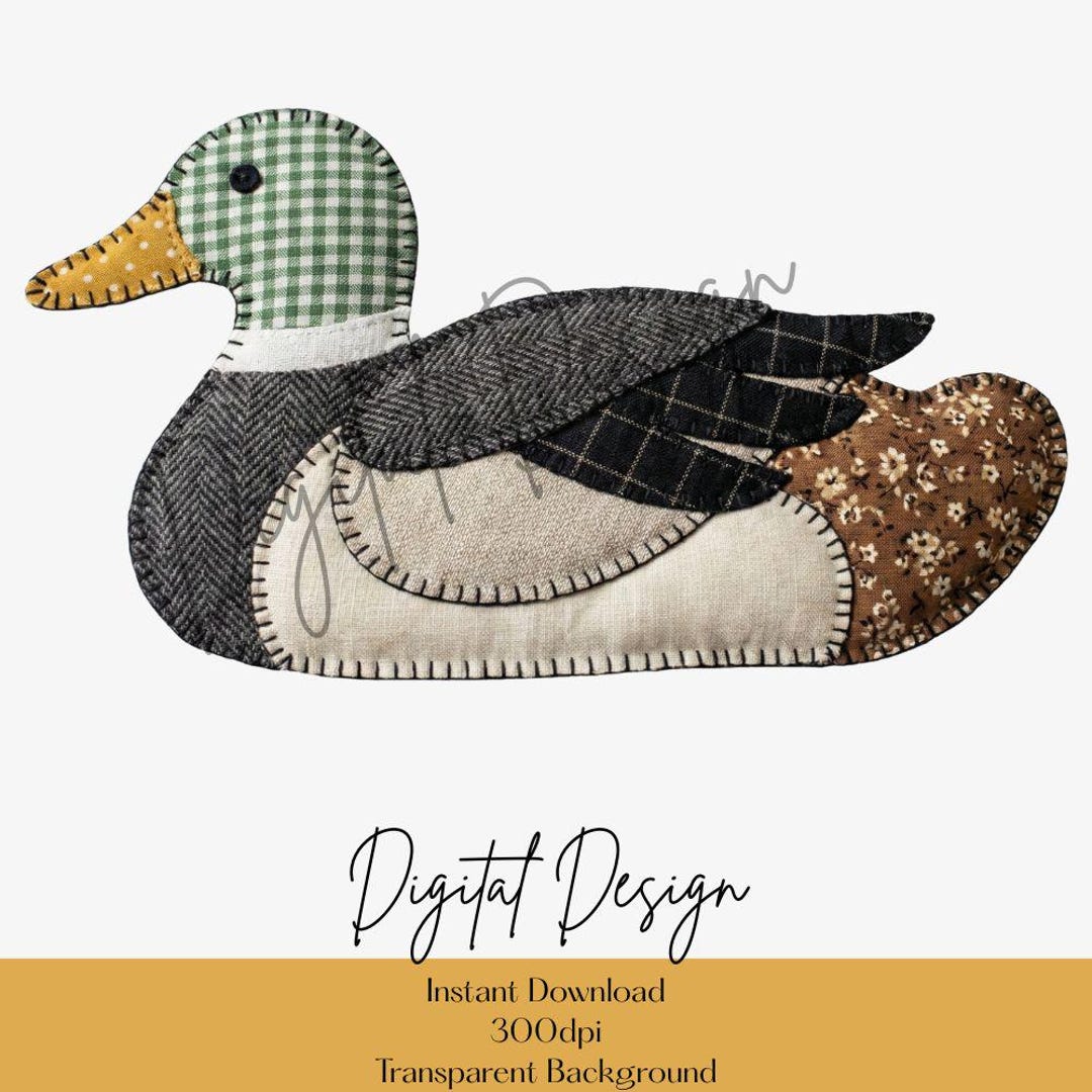 Faux Patchwork Mallard Duck PNG, Duck Digital Design, Quilted Duck PNG ...