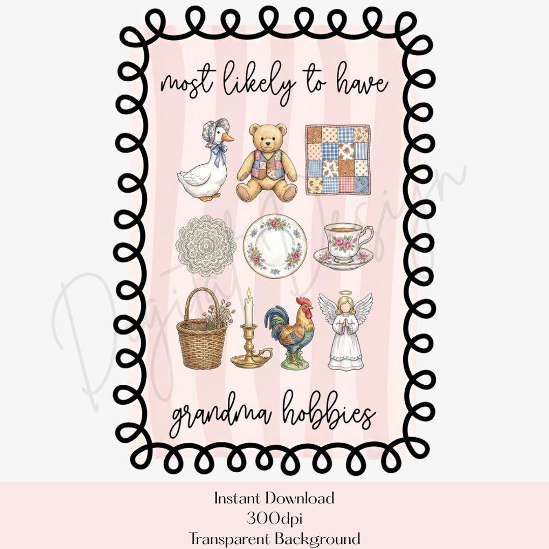 Grandma Hobbies PNG, Granny Core Digital Design, Vintage Granny Design ...