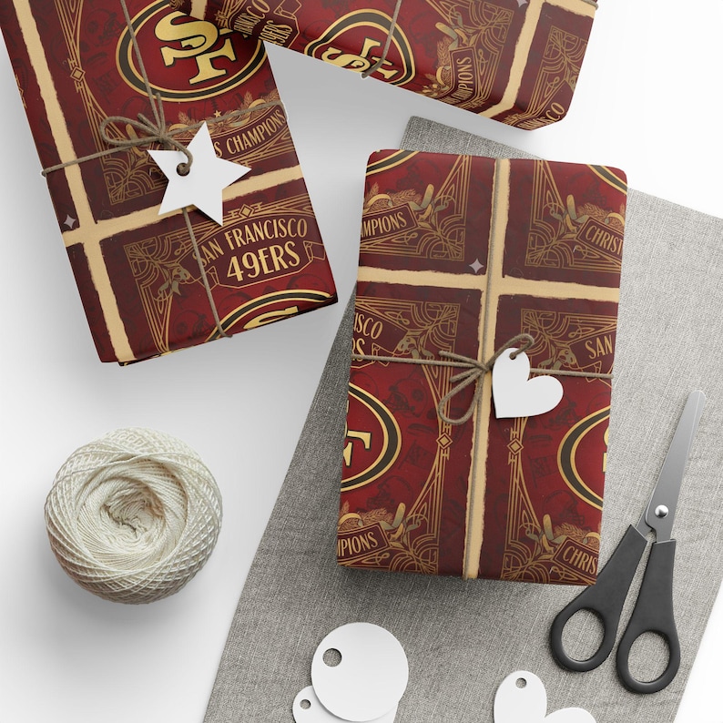 San Francisco 49ers Vintage Luxury Wrapping Paper | Red & Gold Football ...