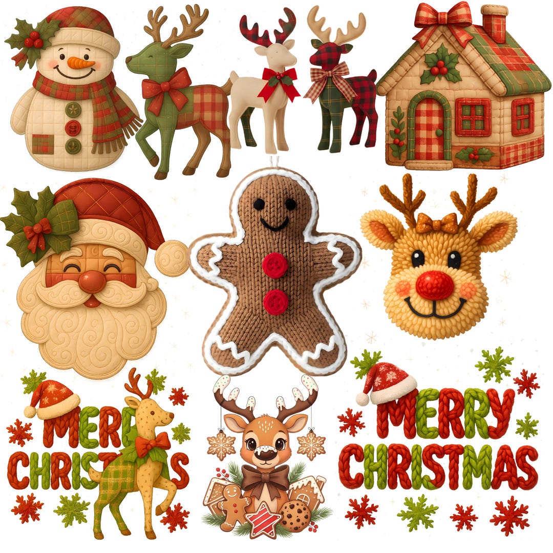 12 Christmas Clipart Bundle | Cute Gingerbread Reindeer Santa Snowman ...