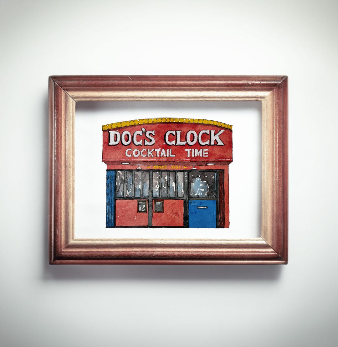 Doc's Clock - San Francisco, Mission, Watercolor Prints, SF Drawing ...