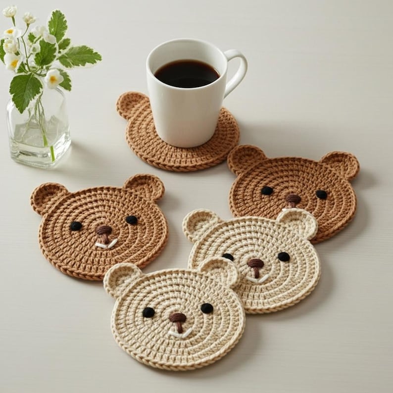 Bear Face Crochet Coaster Pattern, Beginner Friendly Crochet PDF ...
