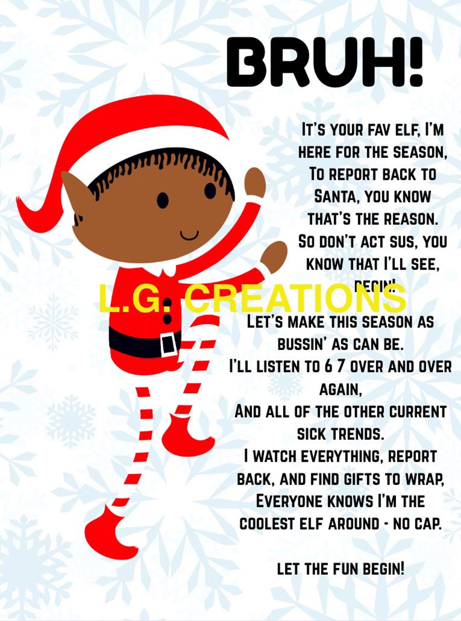 Elf Letter Bruh No Cap 6 7 - DIGITAL DOWNLOAD - Etsy
