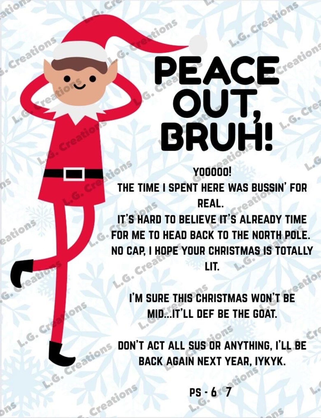 Elf Peace Out Letter Bruh No Cap 6 7 - DIGITAL DOWNLOAD - Etsy