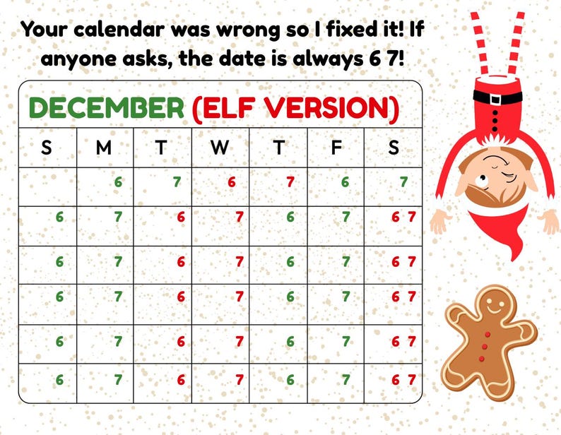 Elf Calendar for 6 7 - DIGITAL DOWNLOAD - Etsy