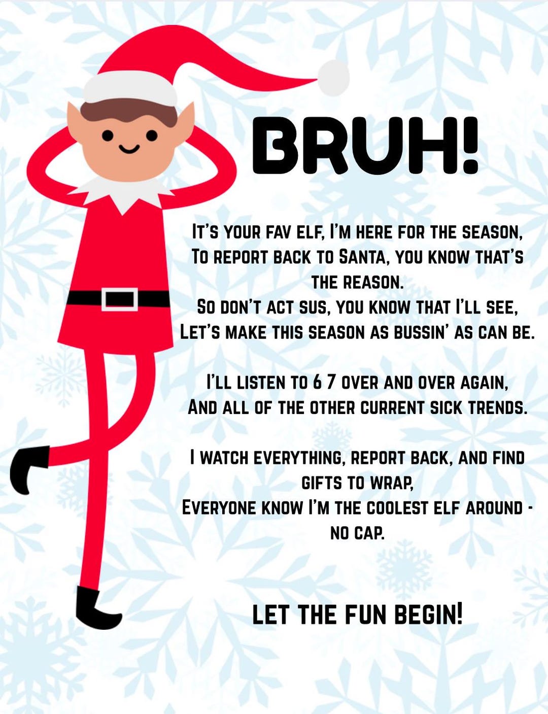 Elf Letter Bruh No Cap 6 7 - DIGITAL DOWNLOAD - Etsy Canada