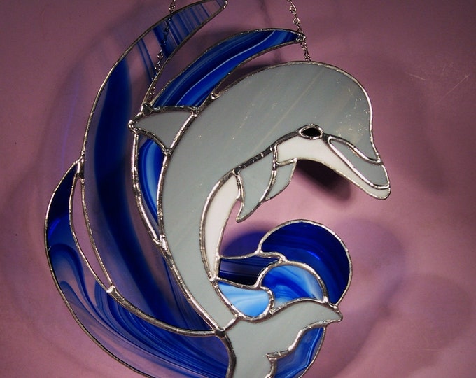 Stained Glass Dolphin Playing in the Waves 1173 - Etsy