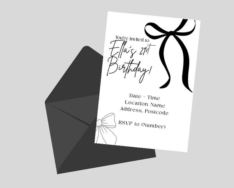 Custom 21st Birthday Invitation | Elegant Black Bow Design ...