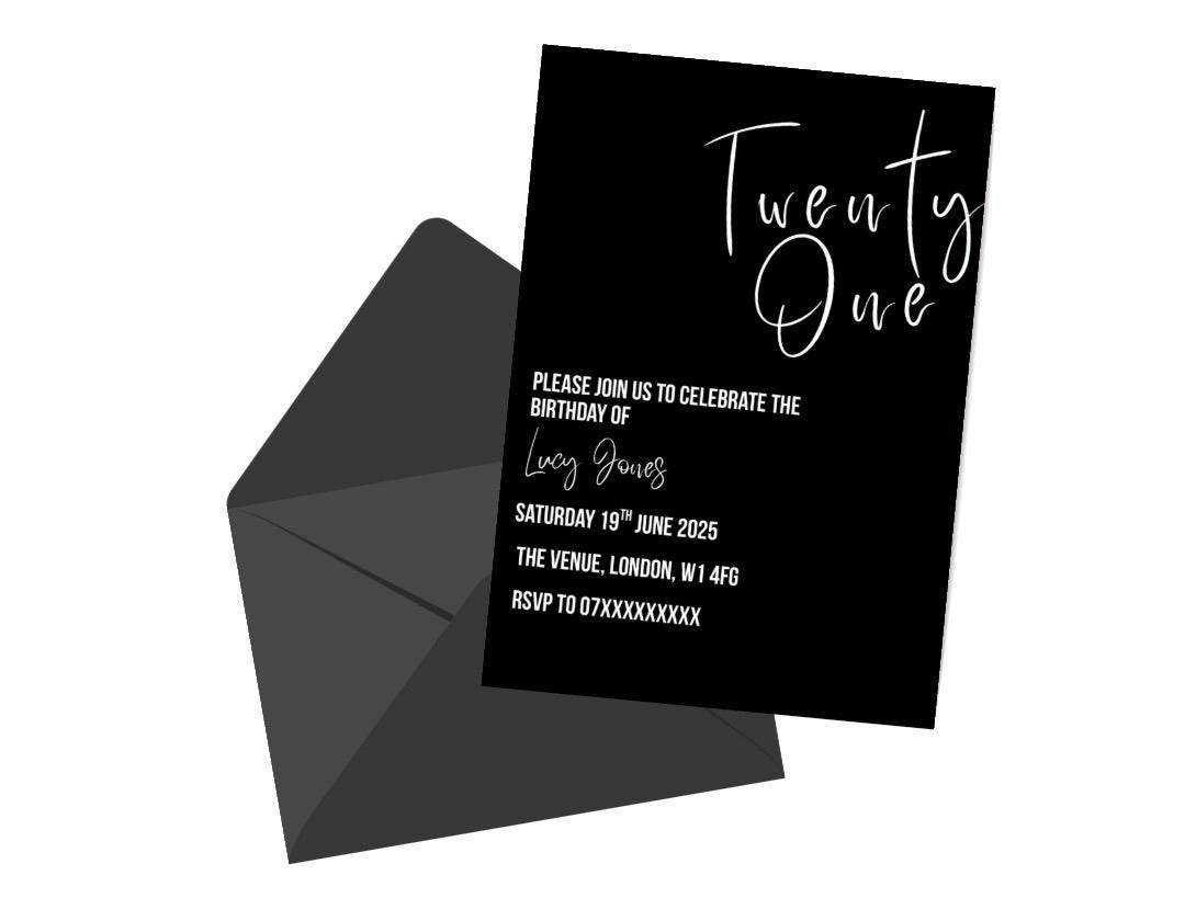 Custom 21st Birthday Invitation Template | Minimalist Twenty One ...