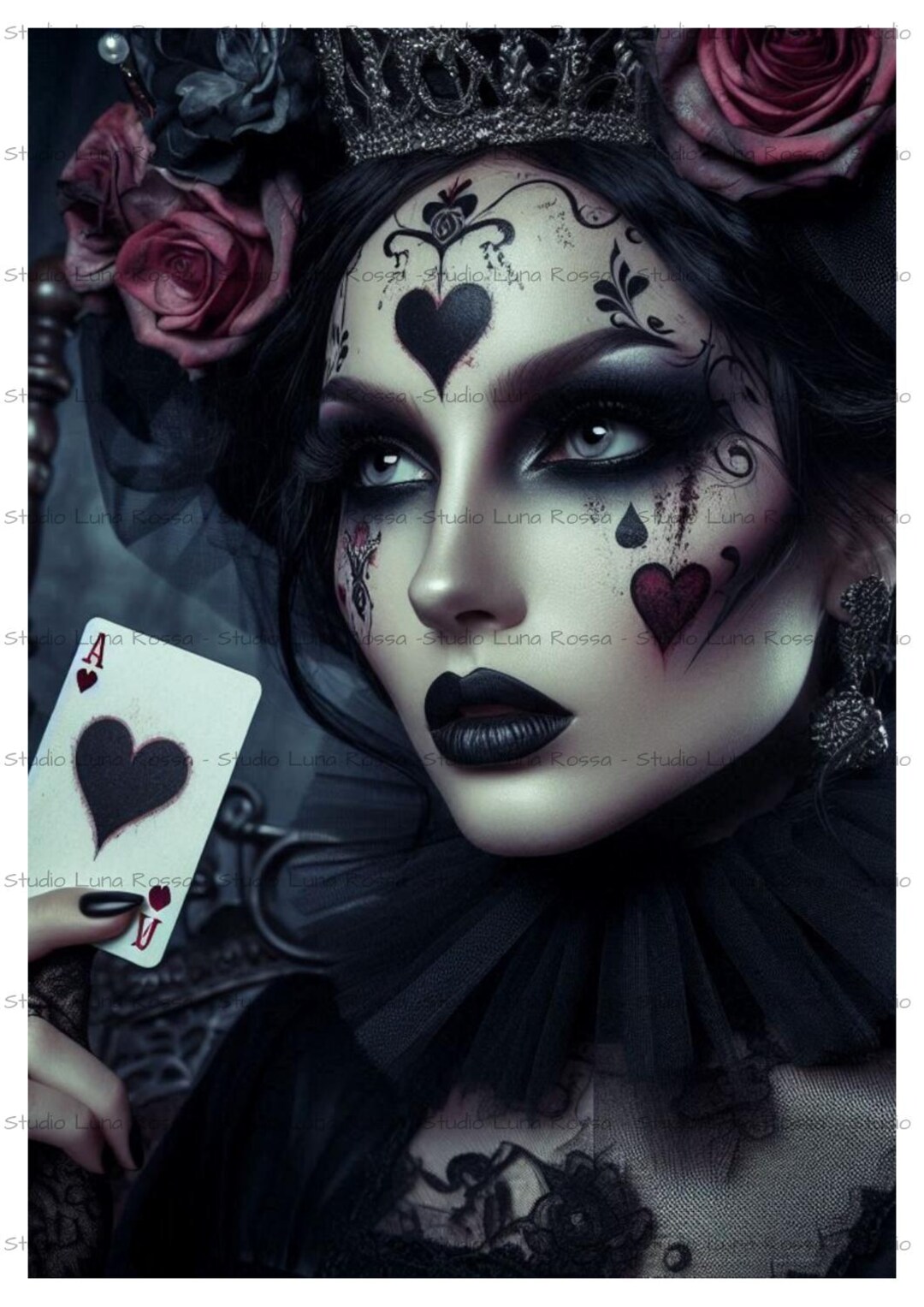 Gothic Queen of Hearts Decoupage Rice Paper A4, Dark Fantasy Alice in ...
