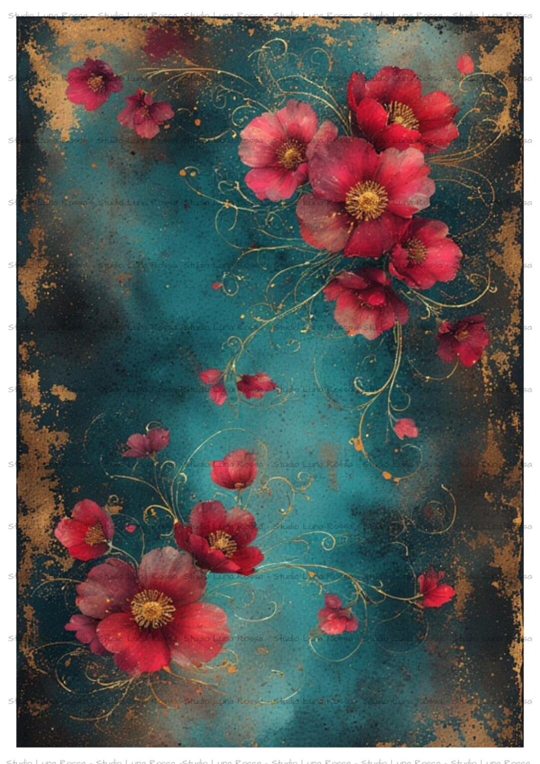 Vintage Abstract Flowers #02 Decoupage Rice Paper A4, for Scrapbooks ...