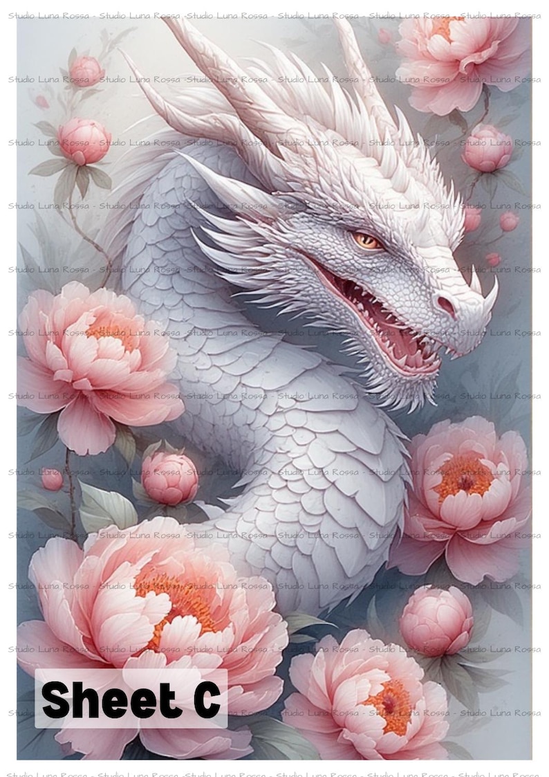 White Dragon Decoupage Rice Paper A4, Mythical Fantasy Dragon and ...