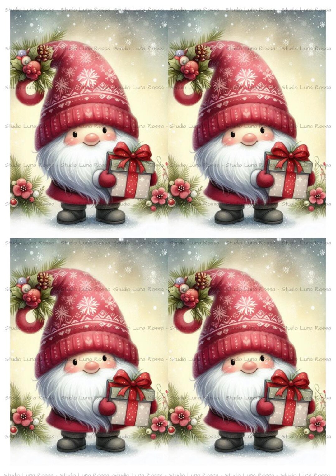 Christmas Gnome Decoupage Rice Paper A4, for Scrapbooks, Journals ...