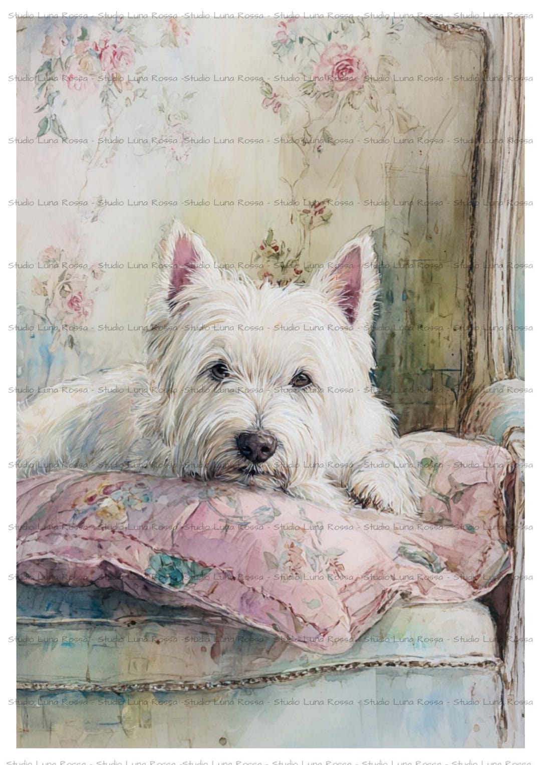 Terrier Dog Decoupage Rice Paper A4, Puppy on Floral Armchair, Shabby ...