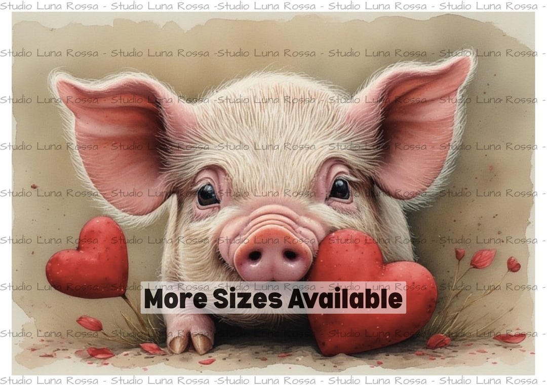 Valentine's Day Piglet Decoupage Rice Paper A4, Cute Baby Pig With Red ...