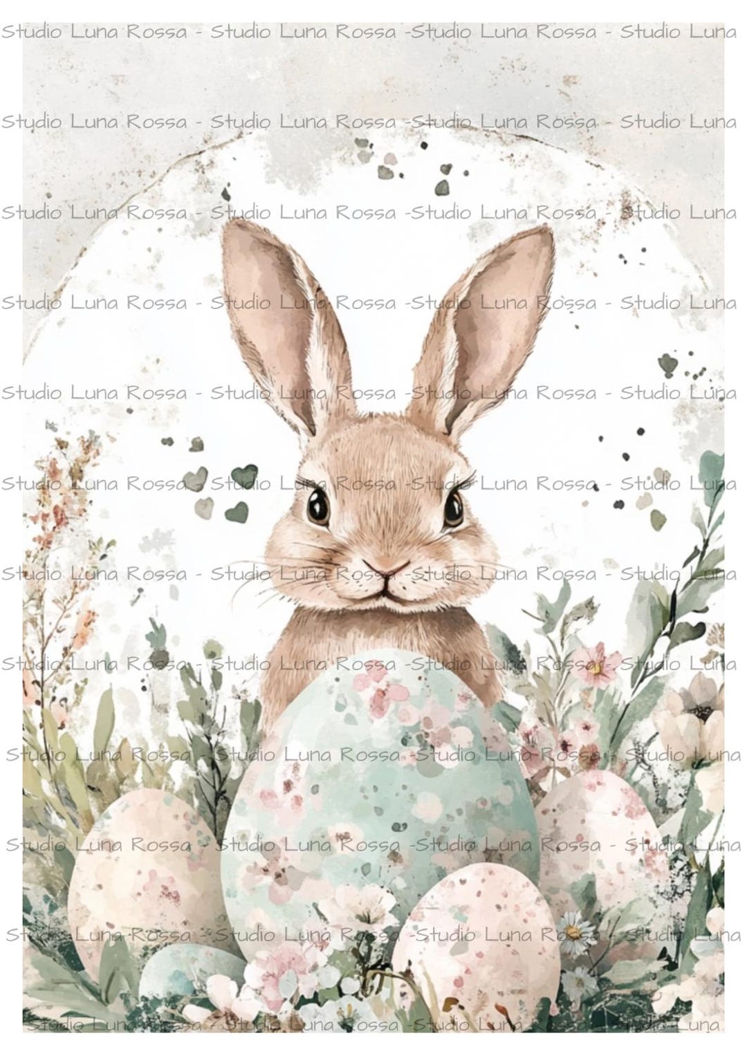 Watercolor Easter Bunny Rice Paper A4, Floral Eggs Rabbit Decoupage ...