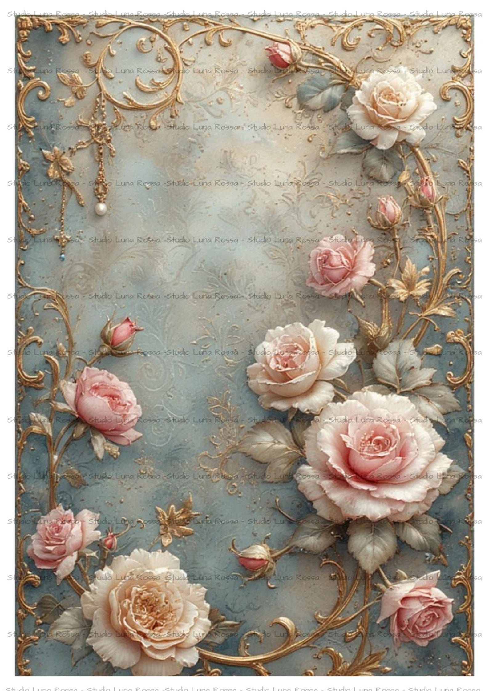 Decoupage Rice Paper A4 Baroque Rose Flowers #02, for Scrapbooks ...