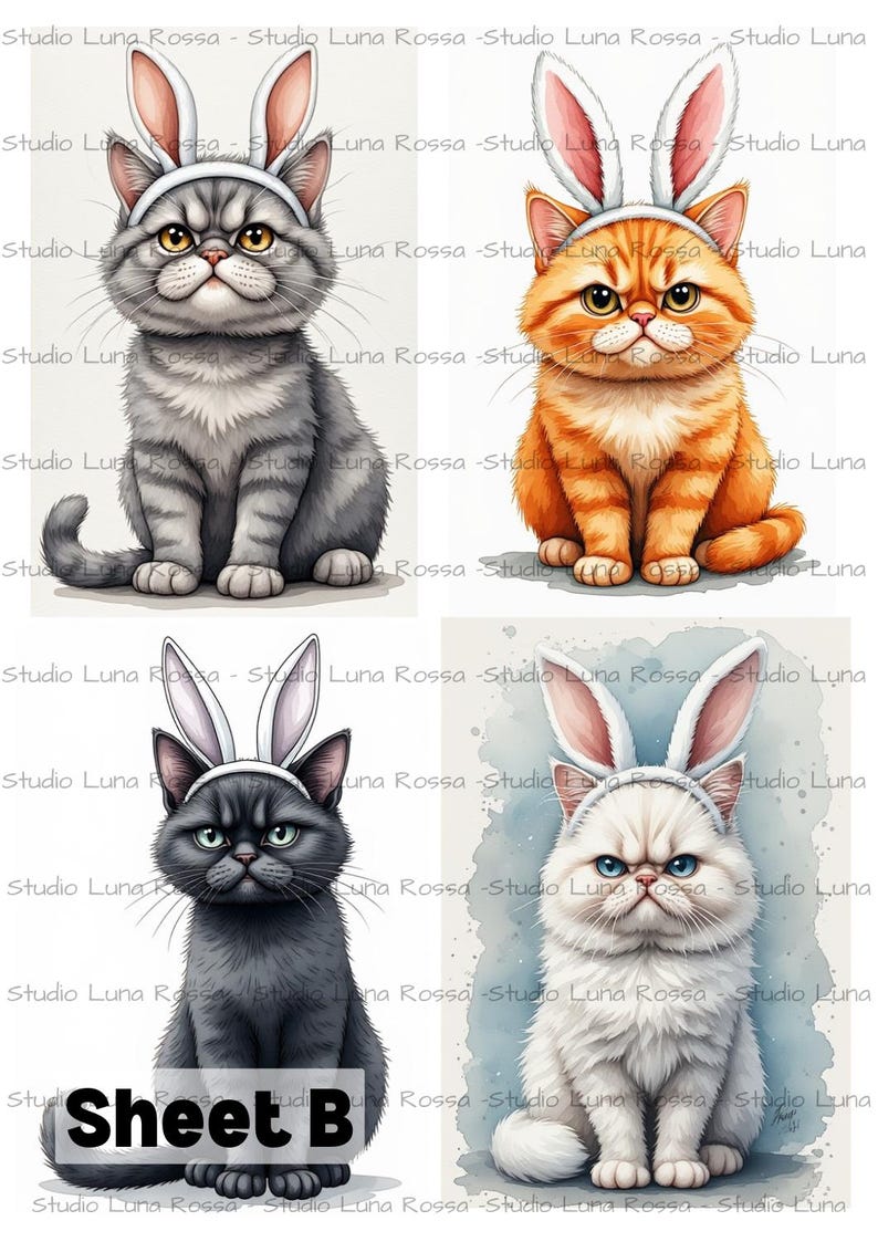 Grumpy Cats Decoupage Rice Paper A4, Funny Easter Kittens With Bunny ...