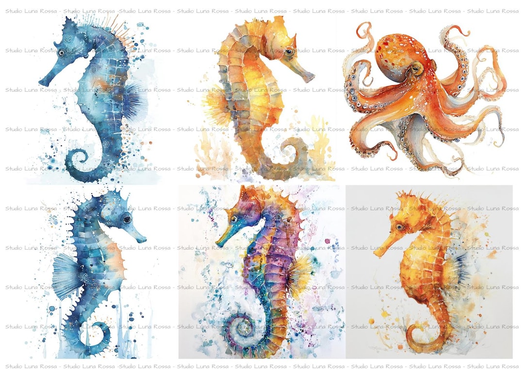 Seahorses and Octopus Squares Decoupage Rice Paper A4, for Scrapbooks ...