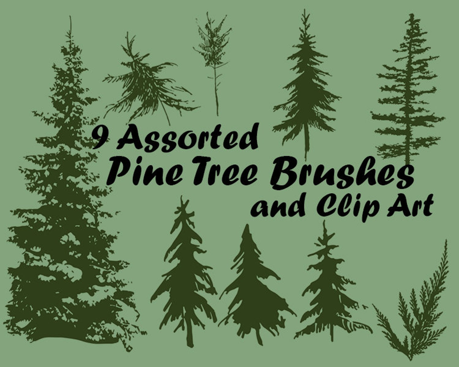 9 Assorted Pine Tree Photoshop Brushes .ABR and Clip Art | Etsy