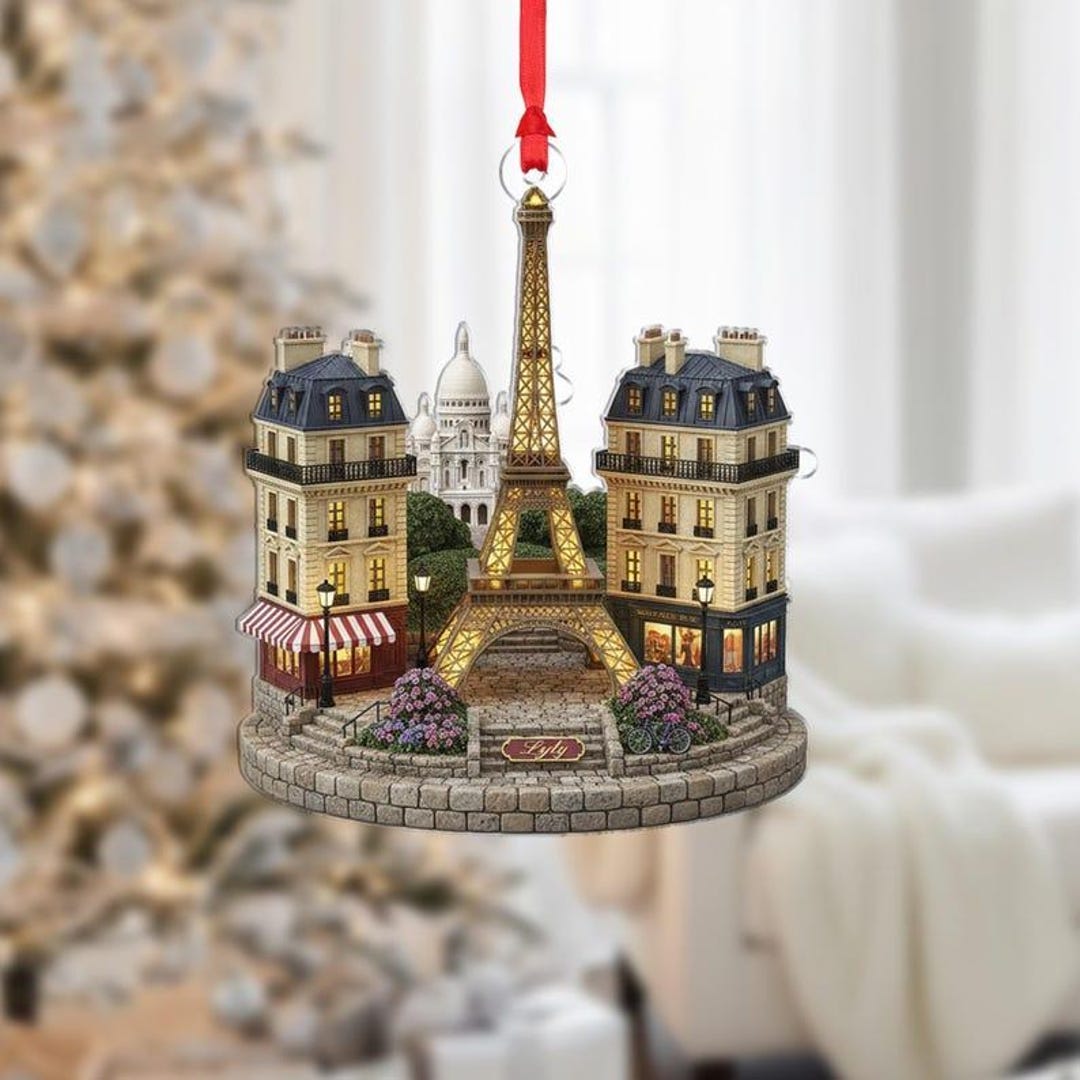 Personalized Paris City Ornament, 2D Flat Design Printing: Eiffel Tower ...