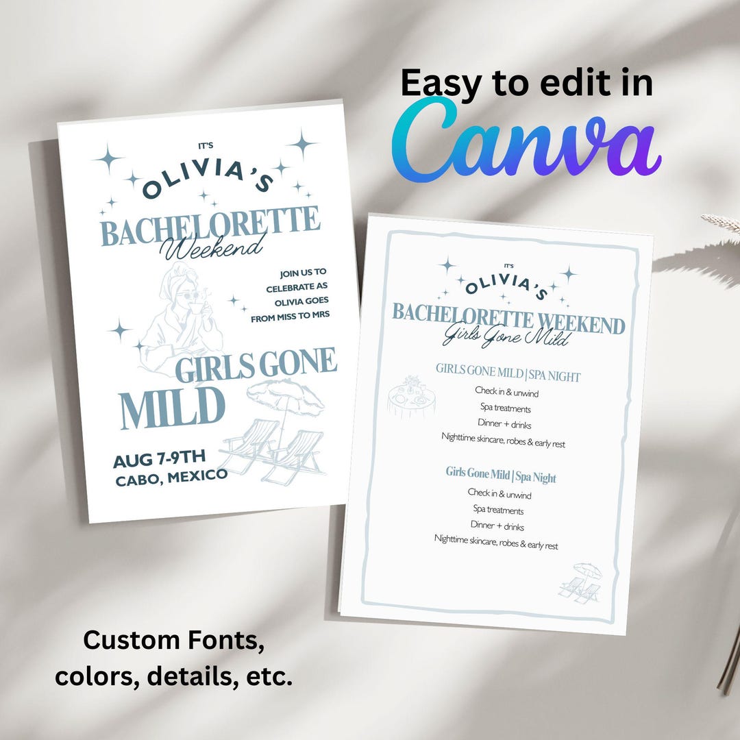 Girls Gone Mild Bachelorette Party Bundle Editable Invite, Itinerary ...