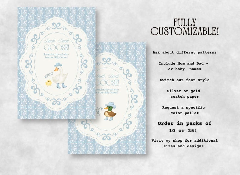 Silly Goose Baby Shower Scratch off Game, Vintage Cottage Core Duck ...