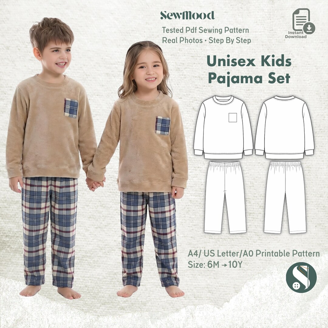 Kids Pajama Sewing Pattern PDF, Unisex Loungewear Set (sizes 6M-10Y) - Etsy