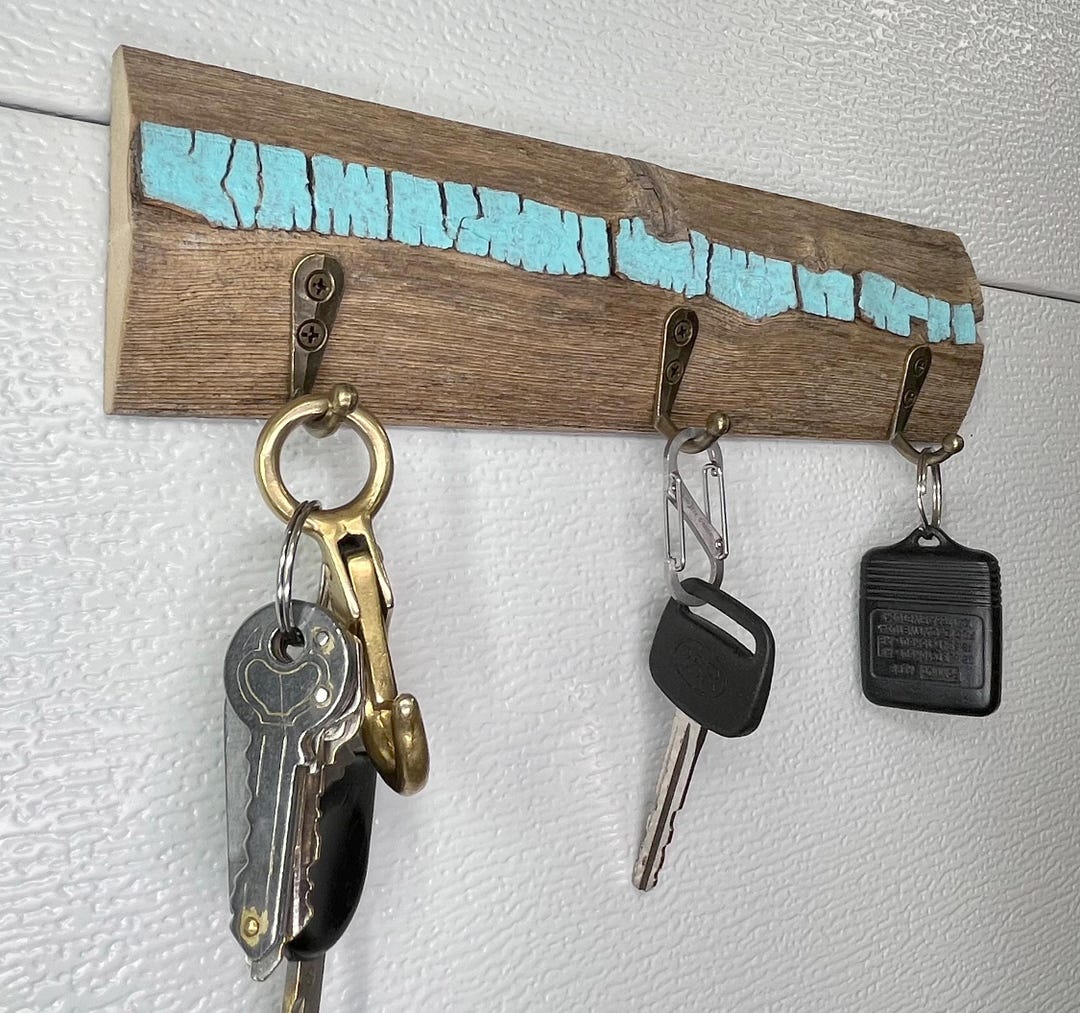 Horizontal Wall Mounted Key Hanger, Holder, Organizer - Teal and ...