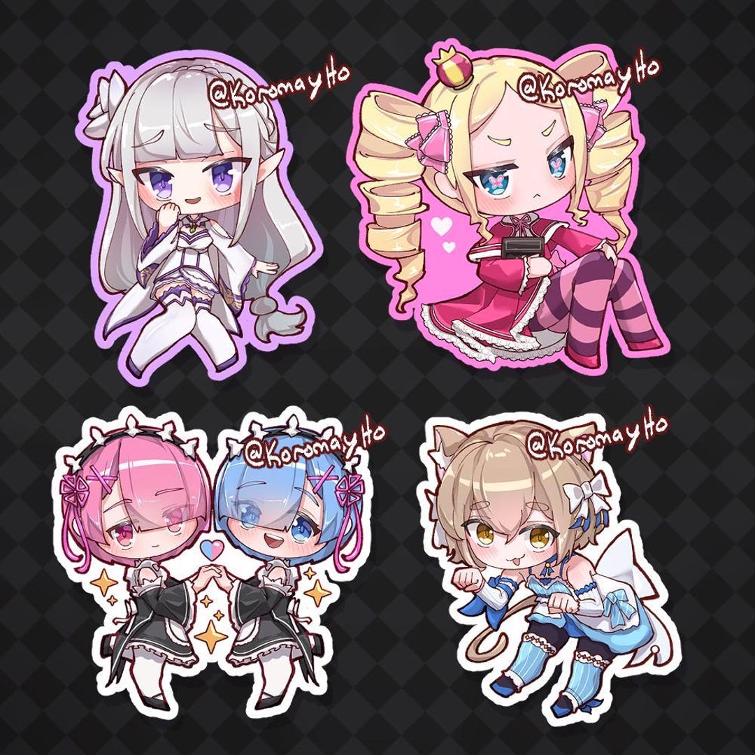 Emilia, Rem & Ram, Beatrice Matte and Felix, Matte Vinyl Stickers [re ...