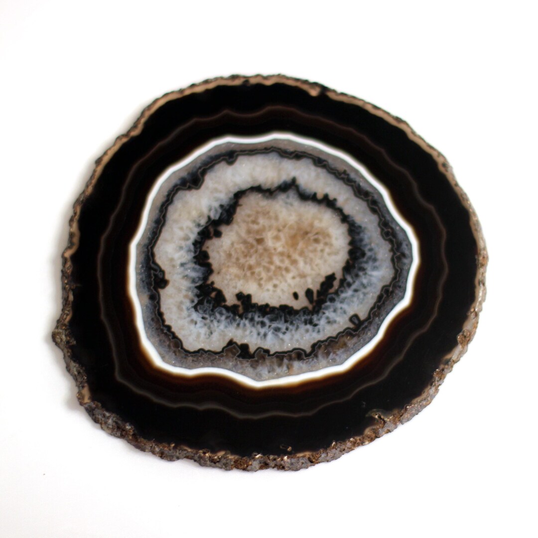 Large Black Agate Coasters Set of 4 Sliced Thick With Felt Bumper (4-5 ...