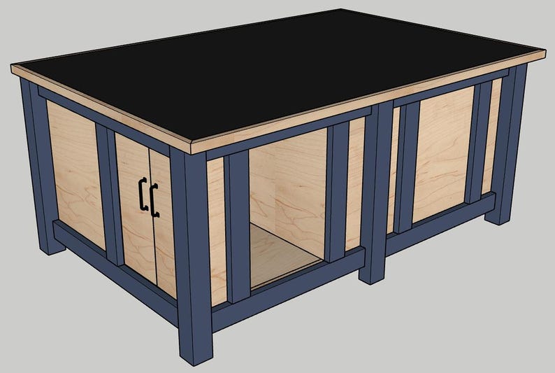 Workbench & Outfeed Table Plans With Drawers and Cabinet Storage — 7’ X ...