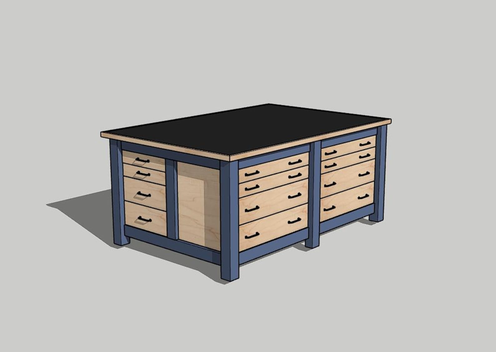 Workbench & Outfeed Table Plans With Drawers and Cabinet Storage — 7’ X ...