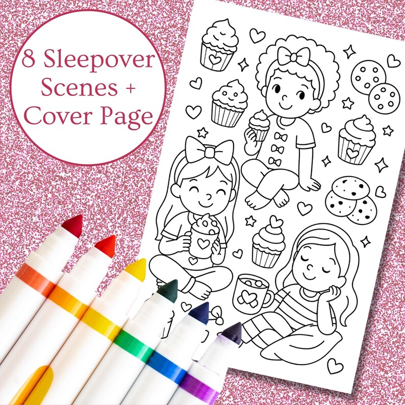 Sleepover Coloring Book for Girls, Slumber Party Printable, Pajama ...