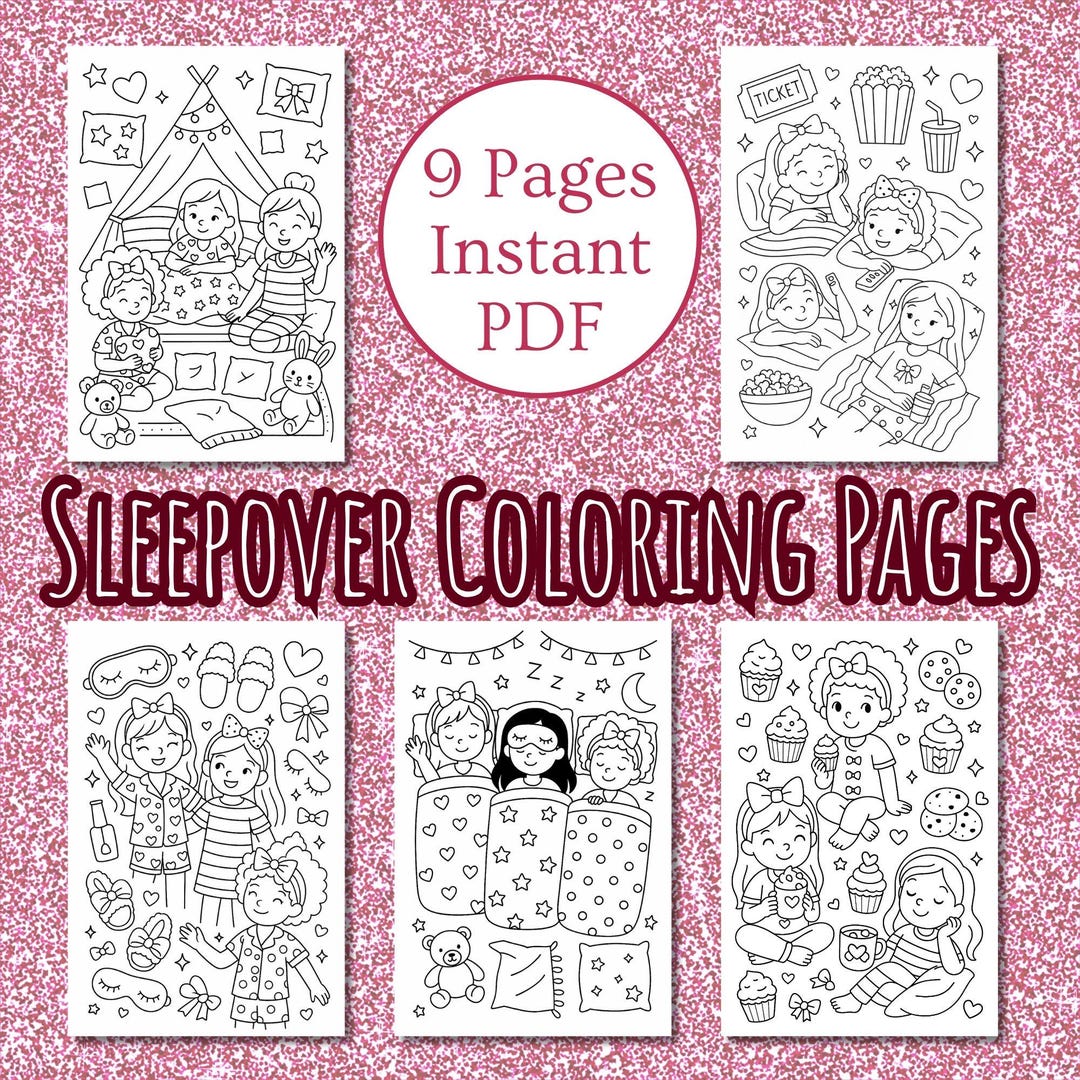 Sleepover Coloring Book for Girls, Slumber Party Printable, Pajama ...