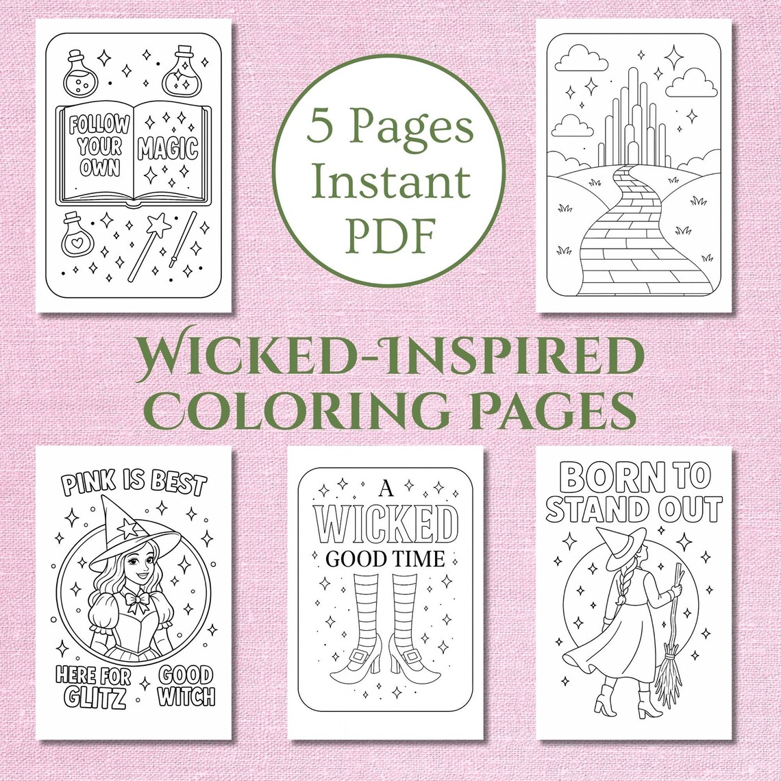 Wicked-inspired Witch Coloring Pages • 5 Printable Sheets • Magical ...