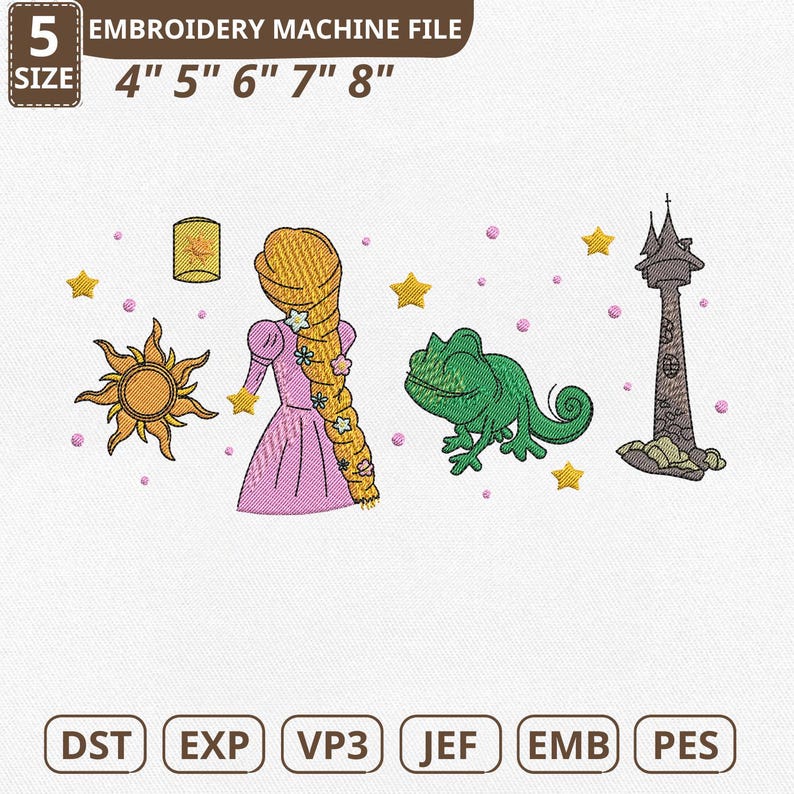 Tangled Rapunzel Pascal Machine Embroidery File, Disney Girls Trip ...