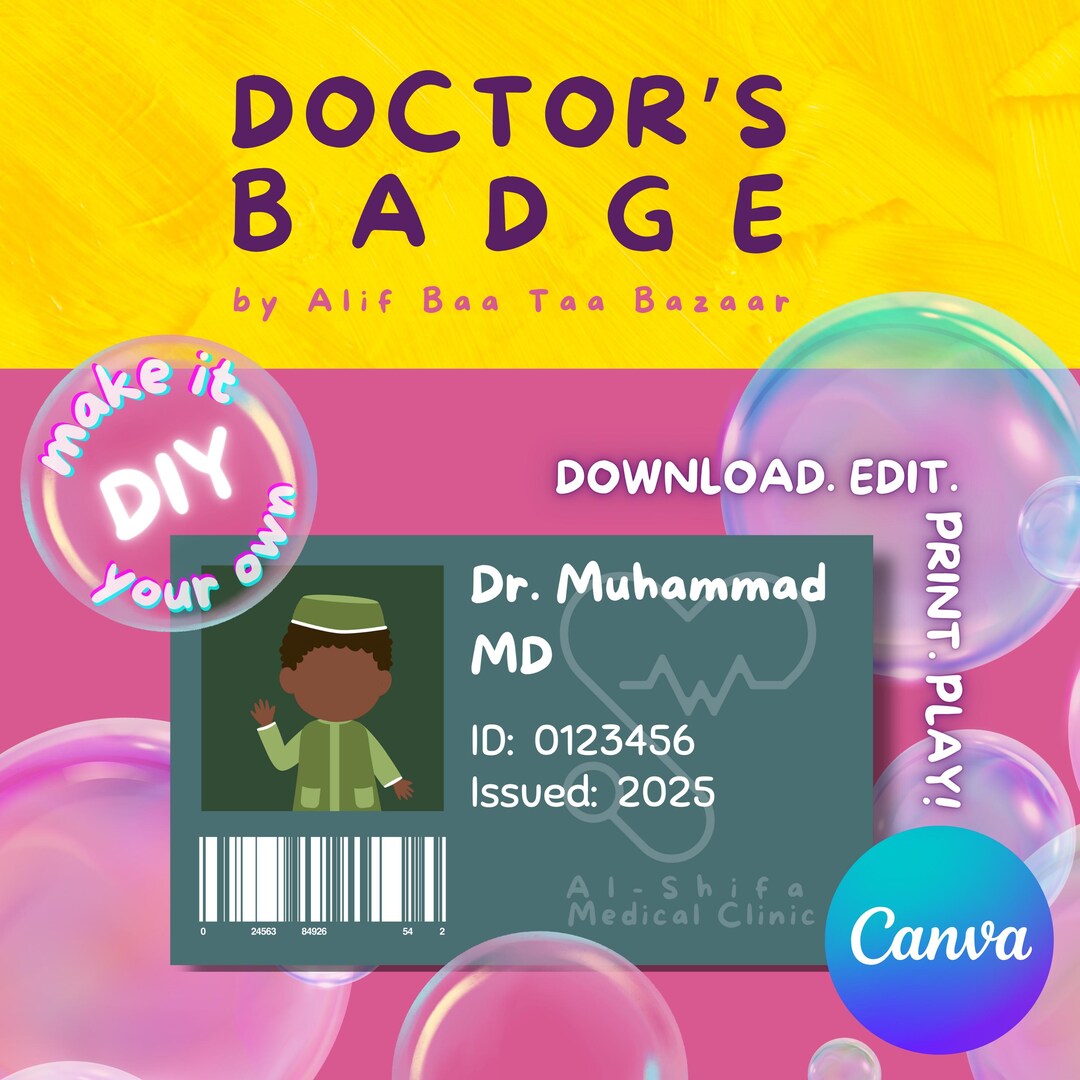 Make It Your Own Editable Doctor's Badge Play Pretend - Etsy