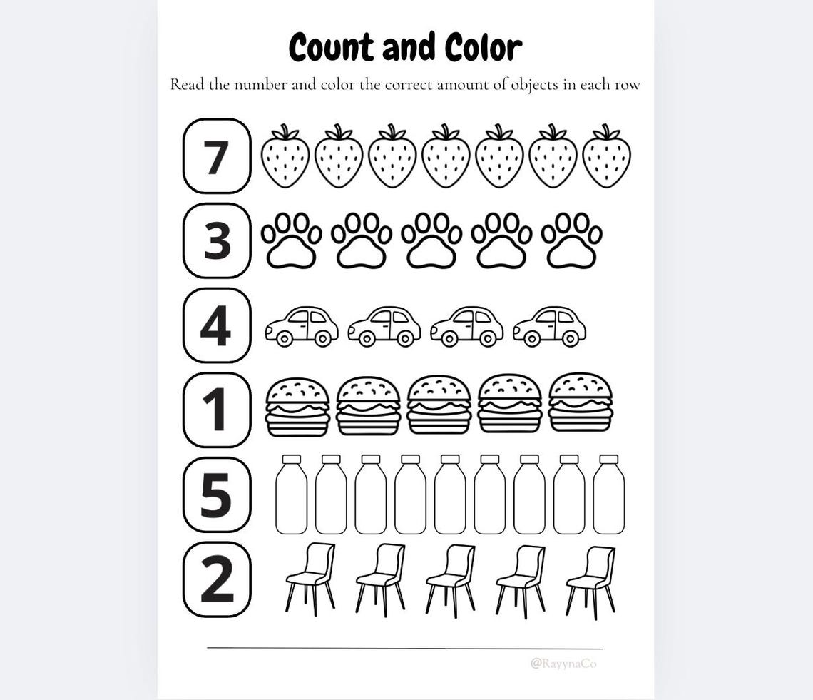 Count and Color Worksheet | Preschool Math Counting Activity | Numbers ...