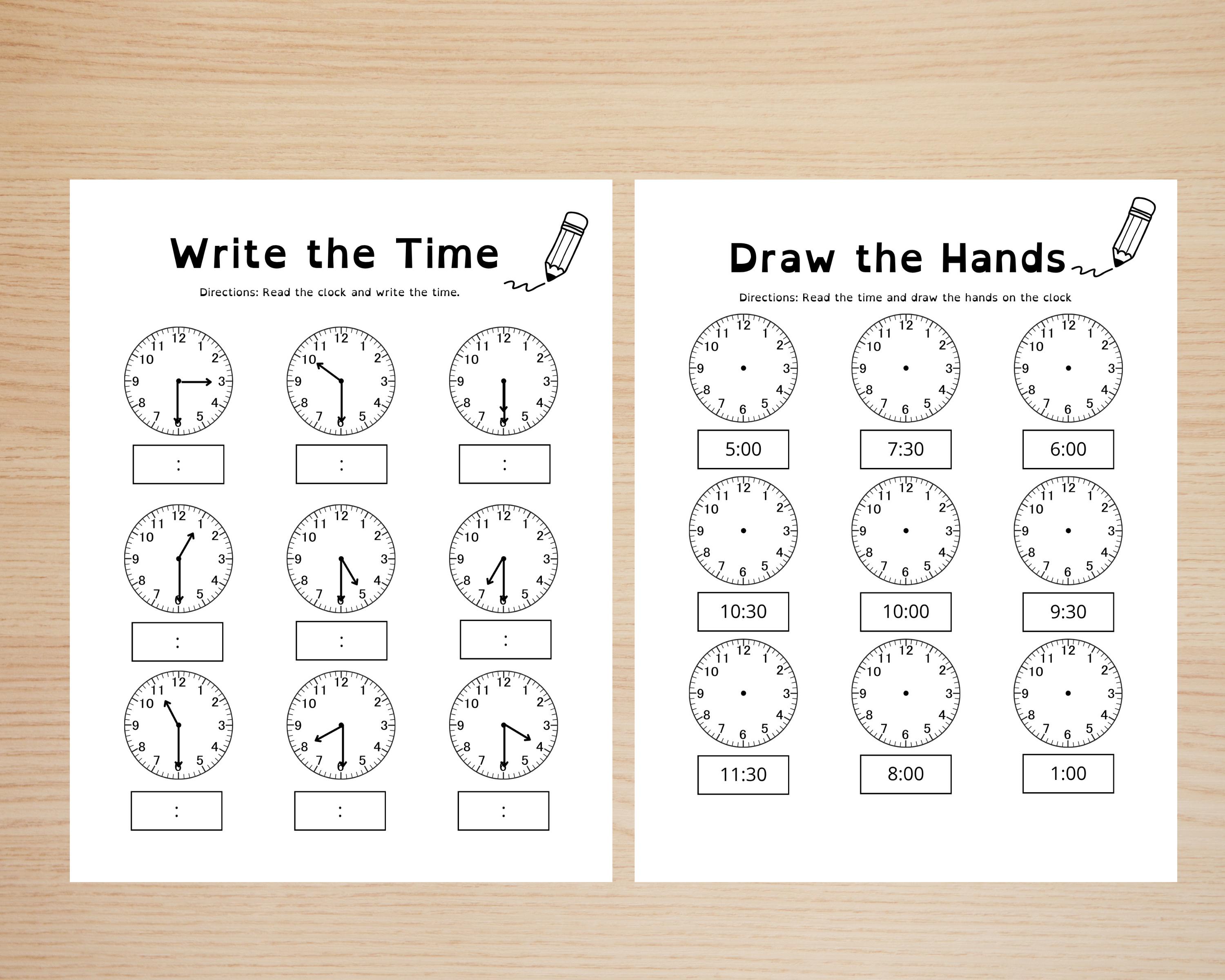 Telling Time Worksheets | Read the Clock & Draw the Hands ...