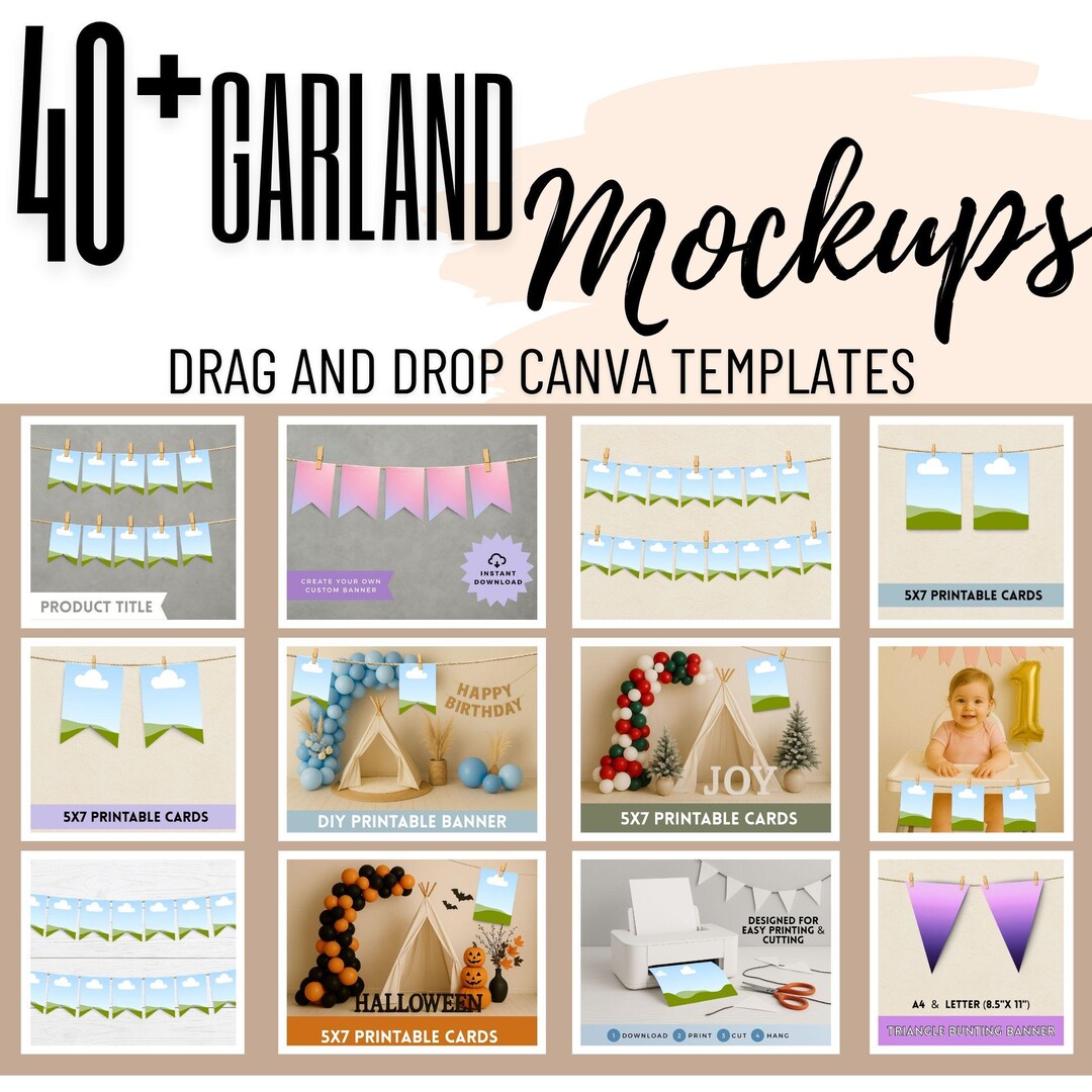 Garland Flag Banner Mockup Kit | Drag and Drop Editable Canva Templates ...