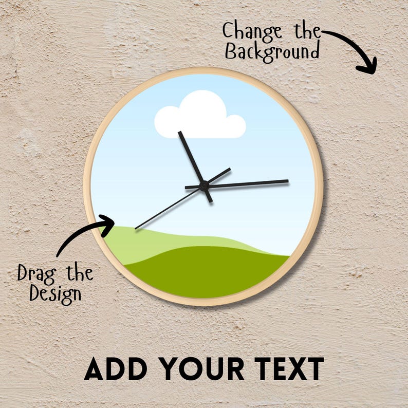 Wall Clock Mockup With Size Chart | Printify Wall Clock Mockups and ...