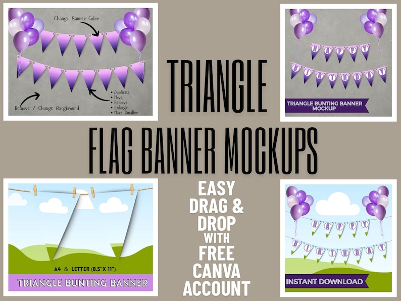Triangle Bunting Banner Mockups | Editable Drag and Drop Canva ...