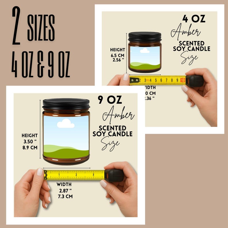 Candle Size Chart Mockup for Printify Amber Candle | Scented Candle ...
