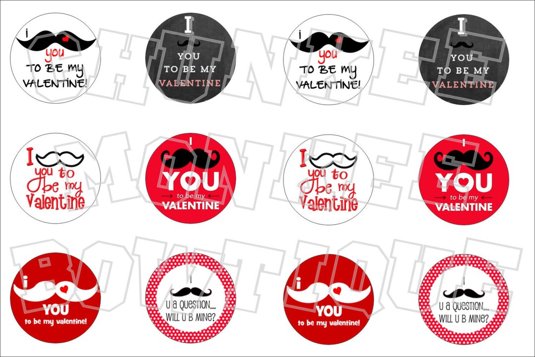 Mustache Valentine Sayings Bottlecap Image Sheet - Etsy