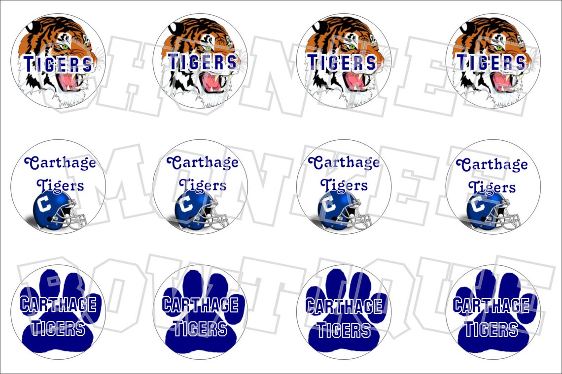 Carthage MO Tigers Missouri Bottlecap Image Sheet - School Mascot - Etsy