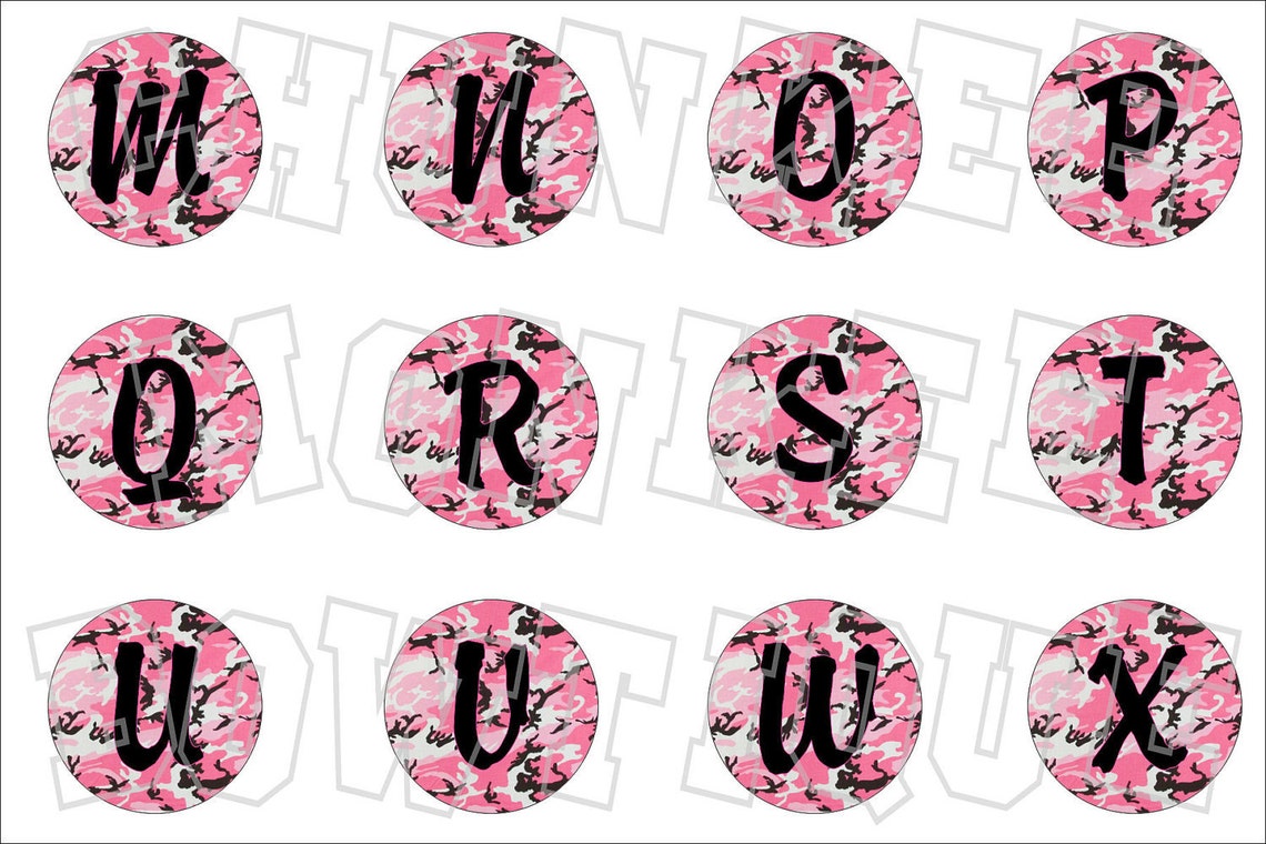 Pink and Black Camo Alphabet Bottlecap Image Sheet - Etsy