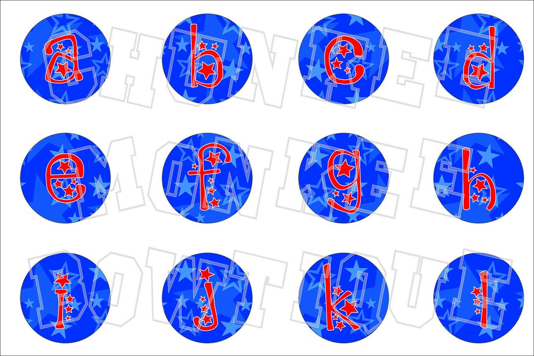 Red White Blue Patriotic American Theme Alphabet Bottlecap Image Sheets ...